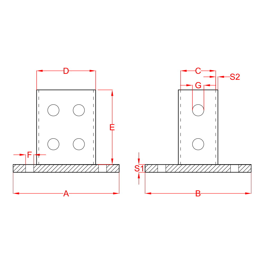 Double Strut Post Base – 4×8 – Wiltaec